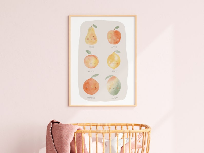 Printable Digital Poster, Watercolor Fruit Illustrations, Fruit Names ...