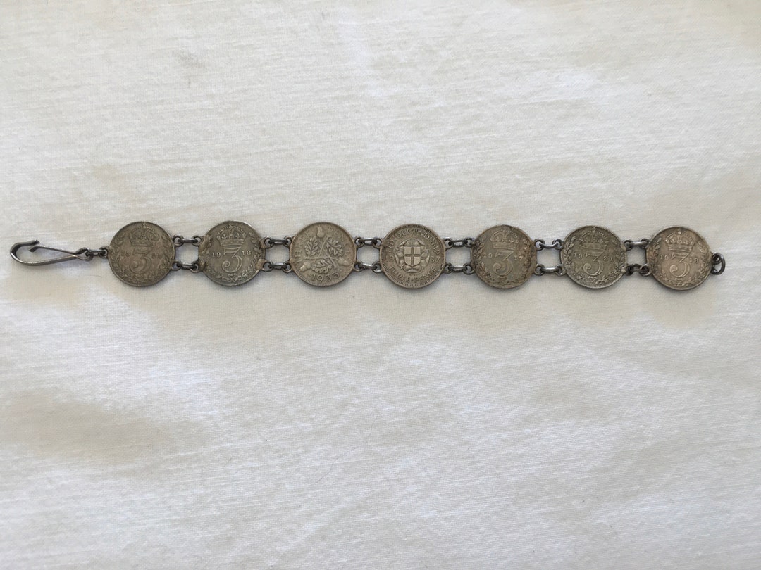 Edwardian Silver Coin Bracelet King George V and VI Bracelet Dating ...