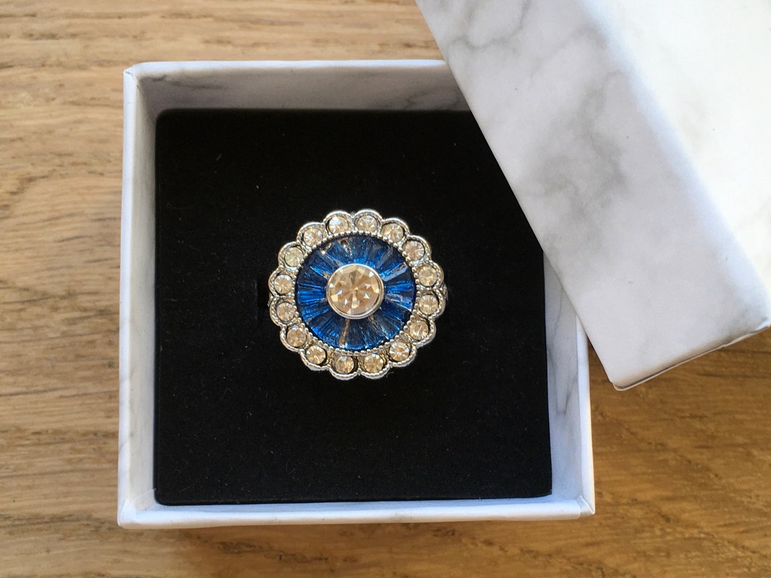 Art Deco Style Blue and Clear Paste Ring - Etsy
