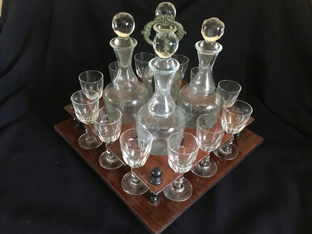 Antique Rare Liqueur Tantalus Set With Glasses and Decanters - Etsy