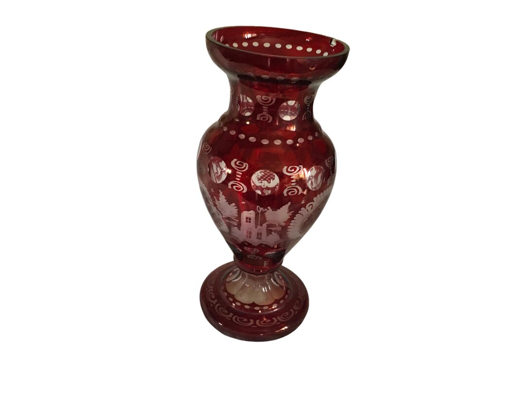 Antique Large Red Bohemian Glass Vase - Etsy