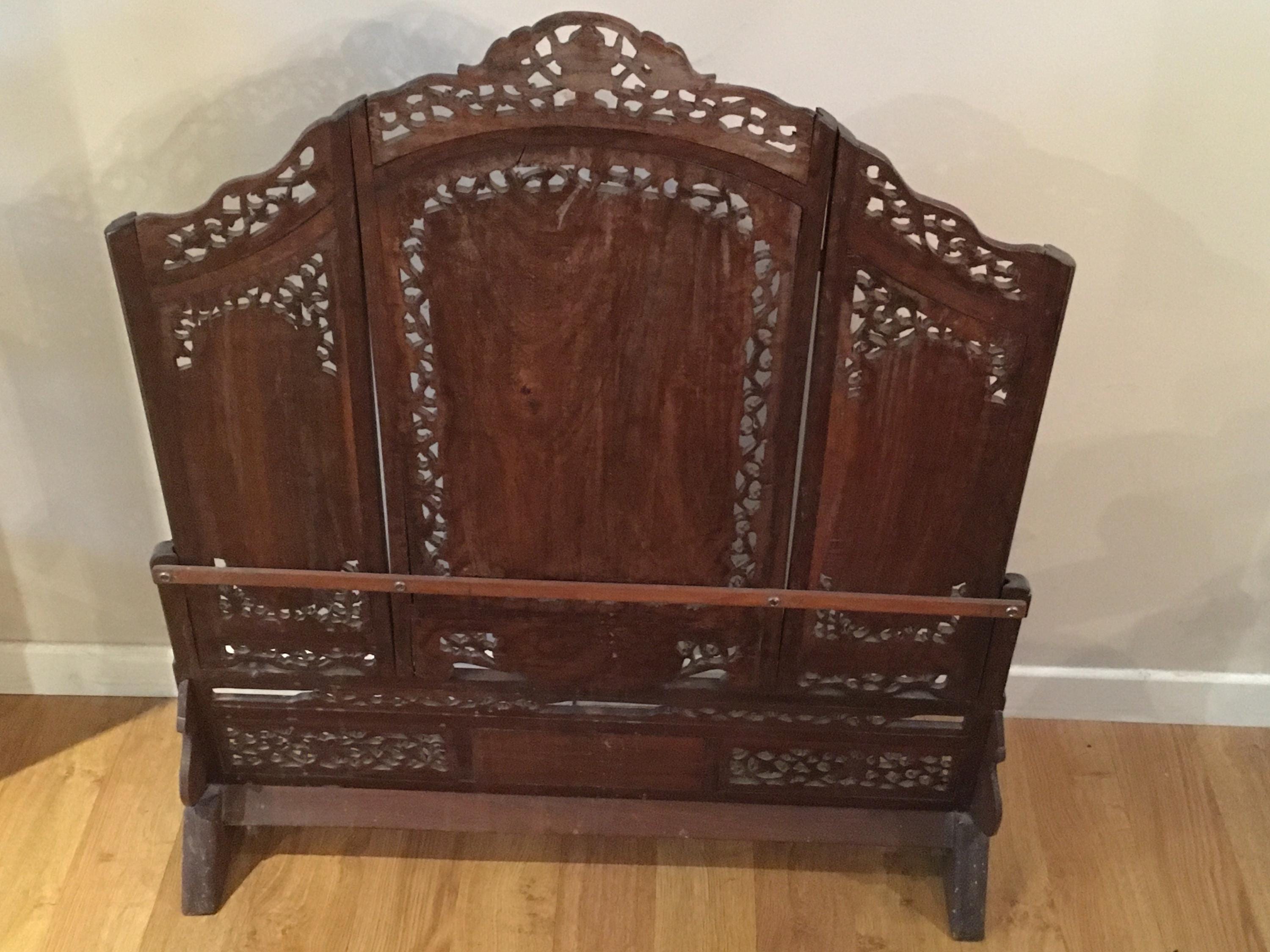 Antique Chinese Exotic Wood and Mother of Pearl Fire Screen Tonkin 1900 ...