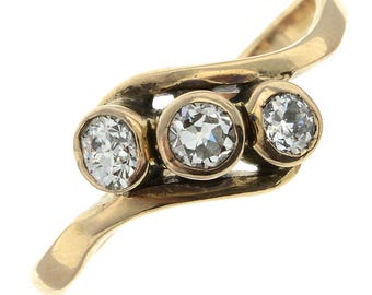 Antique Diamond Paste Rolled Gold Ring Trilogy Victorian Three Stone ...