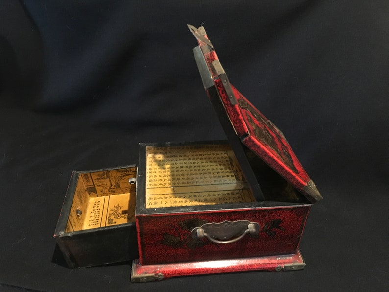 Vintage Asian Chinese Red Chinese Box With Dragons - Etsy