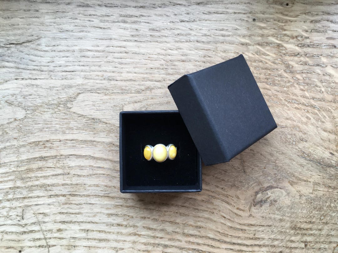 Vintage Sterling Silver and Egg Yolk Amber Trilogy Ring - Etsy