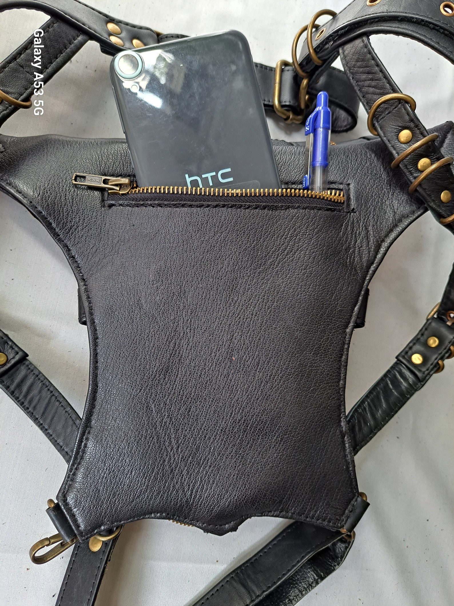 Leg Strap Buffalo Leather Pouch, 3 Zip Pockets, Brass Zippers, Punk ...