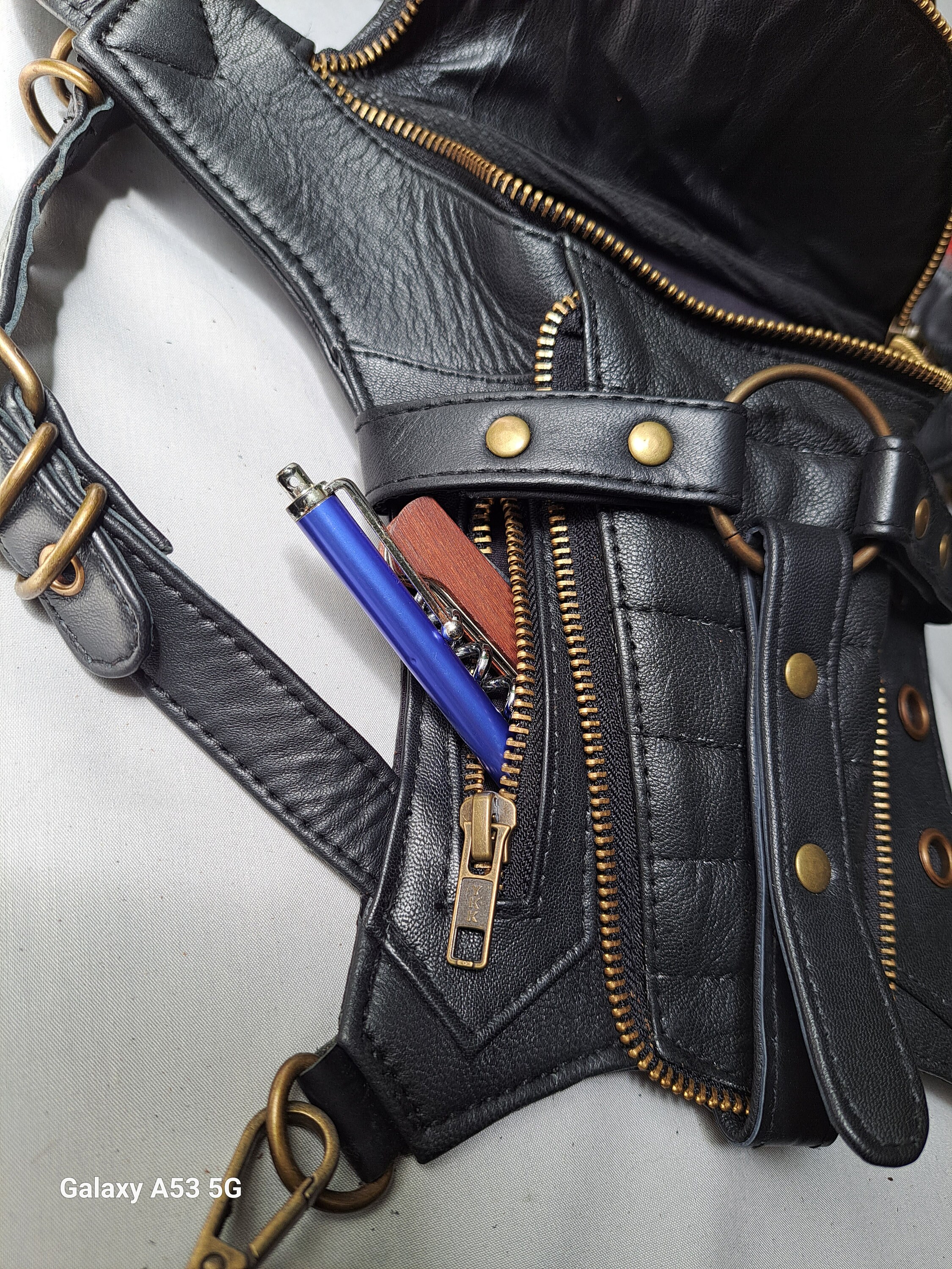 Leg Strap Buffalo Leather Pouch, 3 Zip Pockets, Brass Zippers, Punk ...