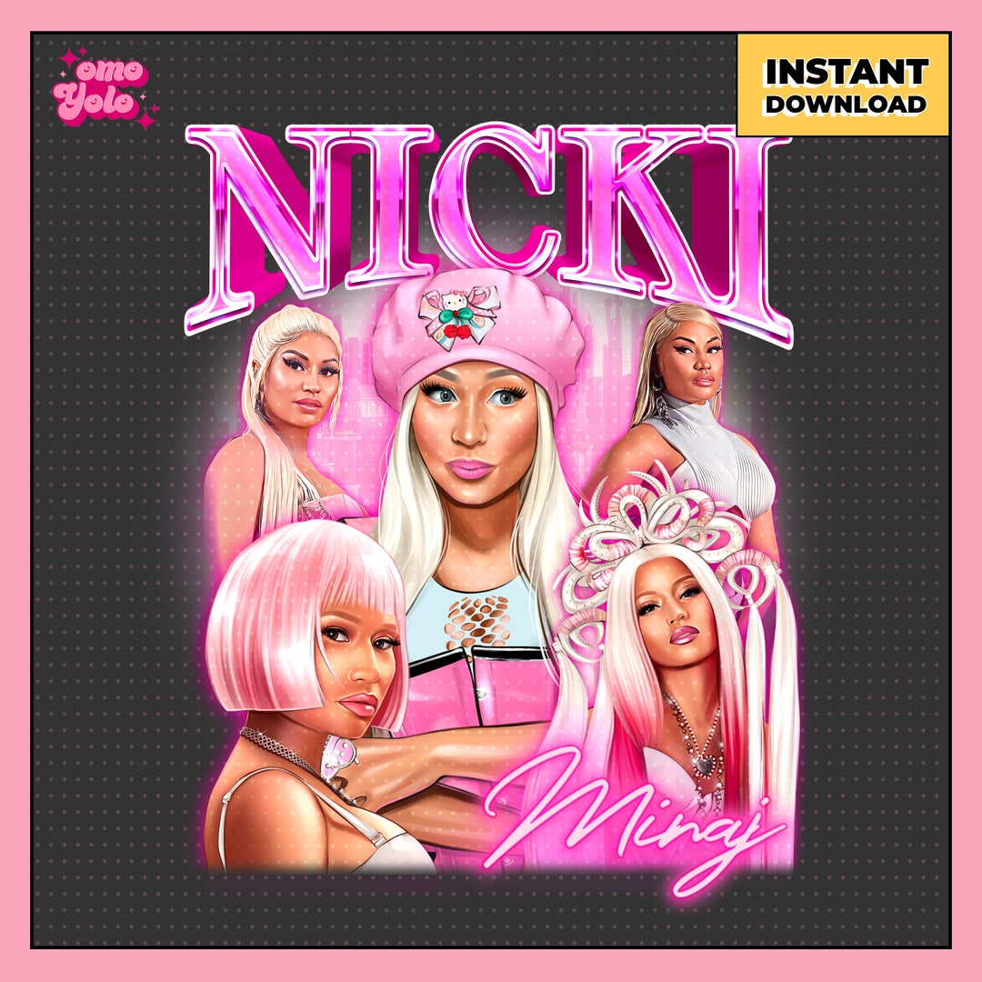 Nicki Minaj Classic 90s Bootleg Png for Retro Black Shirt, Pink Friday ...