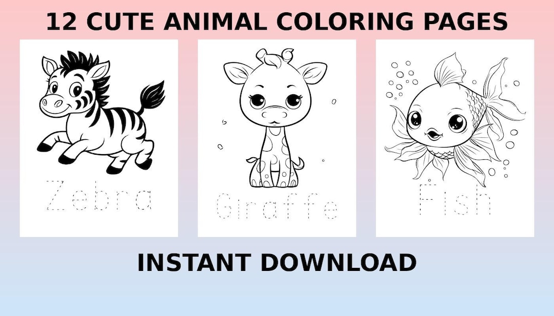 12 Printable Cute Animal Coloring Pages With Traceable Letters ...