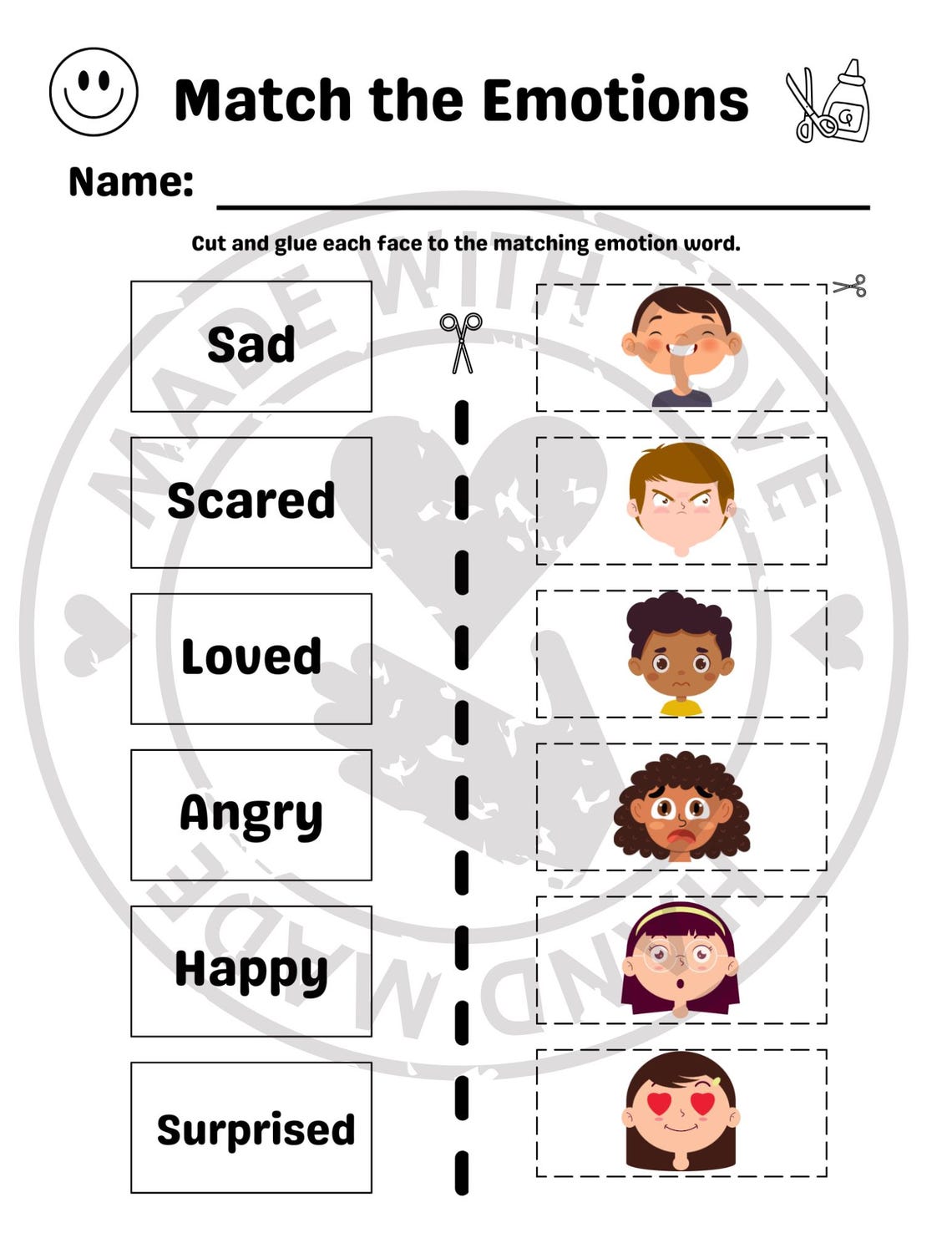 Emotions Worksheet for Kids | Match the Feelings Printable + Google ...