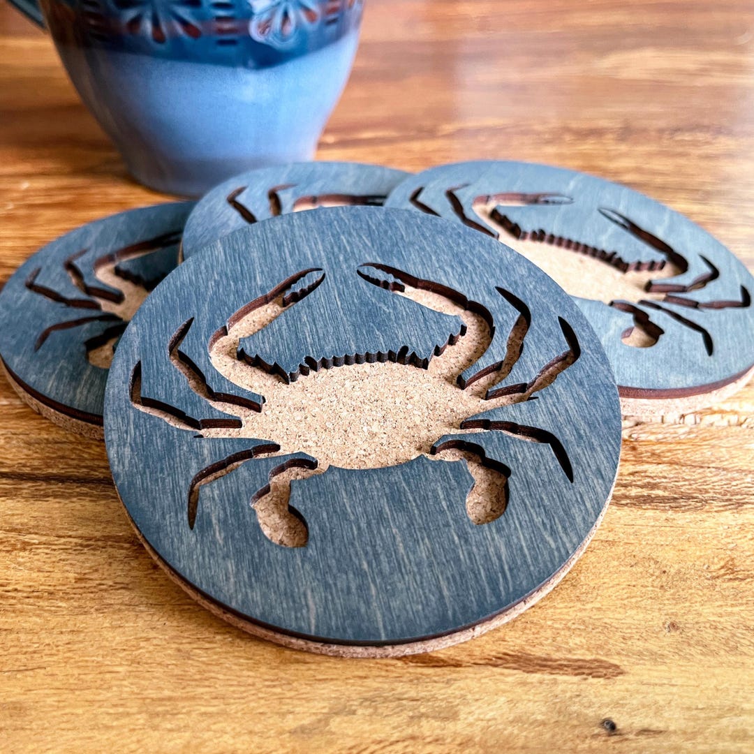 Crab Coasters Circular Cork Coaster Set, Wood & Cork Coasters, Maryland ...