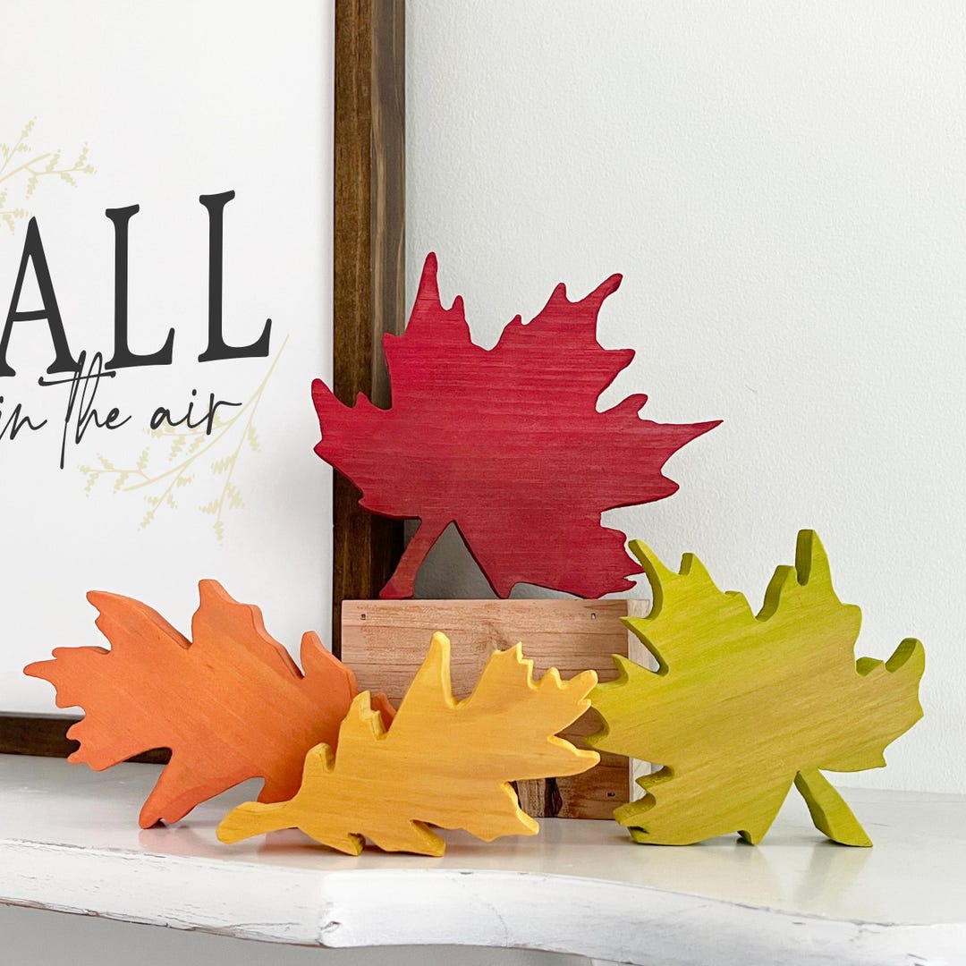 Wooden Leaves Cutout Set for Fall Decor 2024, Small Mantle & Tiered ...