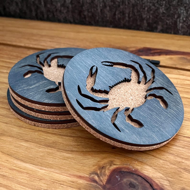 Crab Coasters Circular Cork Coaster Set, Wood & Cork Coasters, Maryland ...