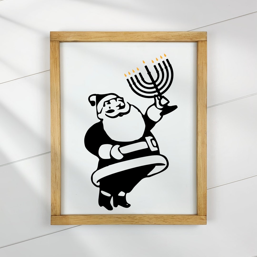 Santa Holding Menorah Holiday Wall Art - Etsy