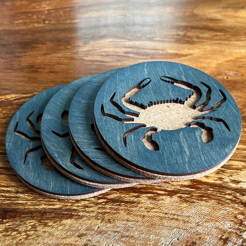 Crab Coasters Circular Cork Coaster Set, Wood & Cork Coasters, Maryland ...