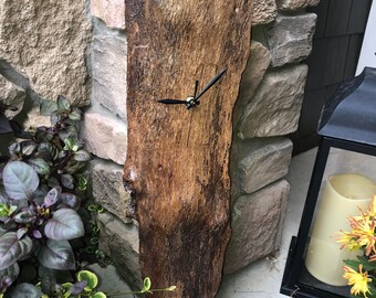 VINTAGE 1970's Handmade Live Edge Lacquered Wood Slab Wall Clock W ...