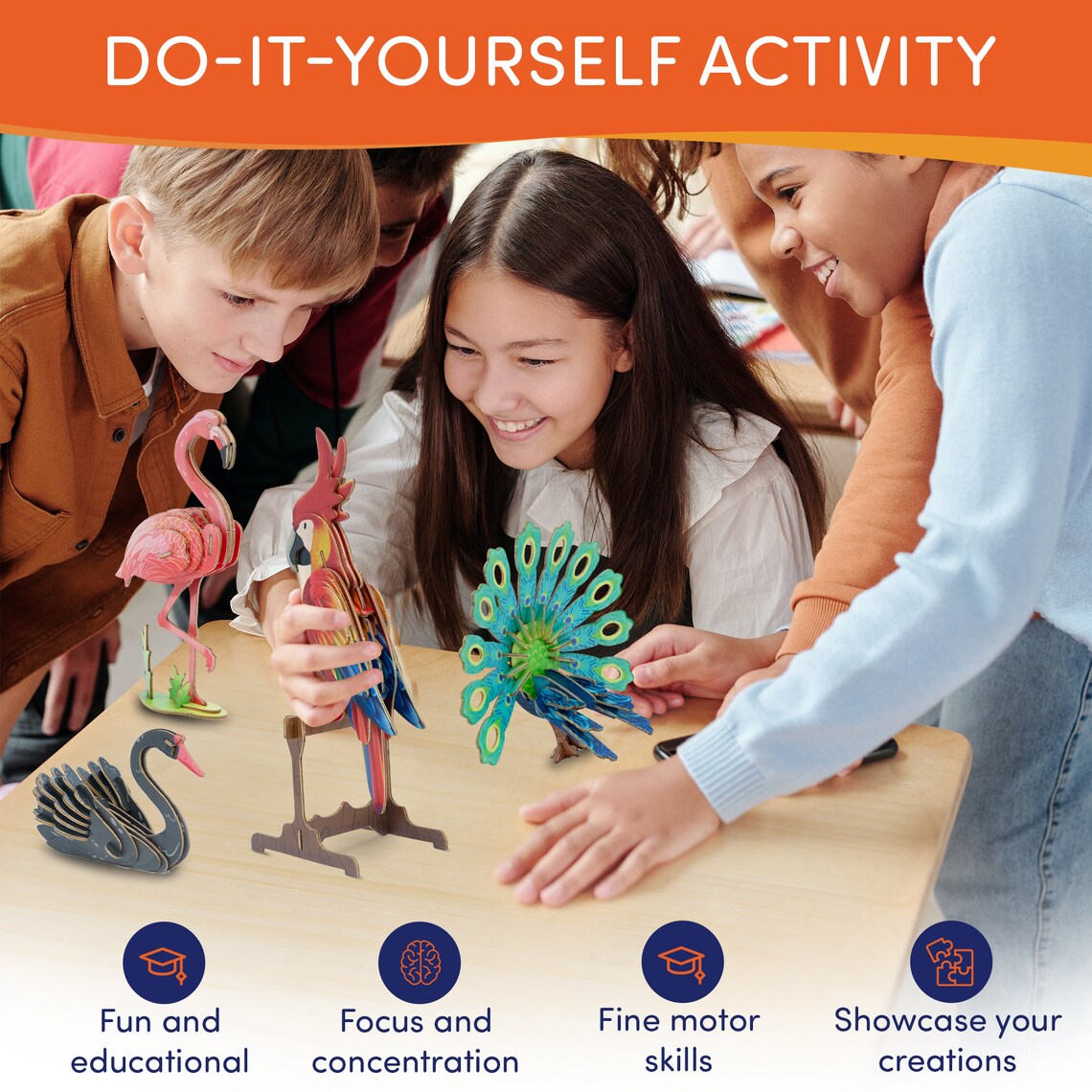 3D Wooden Puzzle 4 Colorful Toy Birds for Kids Model Building Kits ...