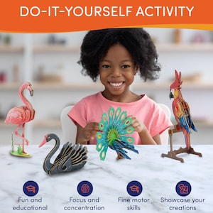 3D Wooden Puzzle – 4 Colorful Toy Birds for Kids Model Building Kits ...