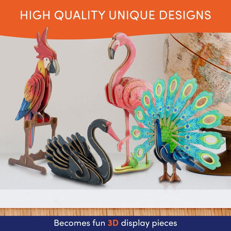 3D Wooden Puzzle 4 Colorful Toy Birds for Kids Model Building Kits ...