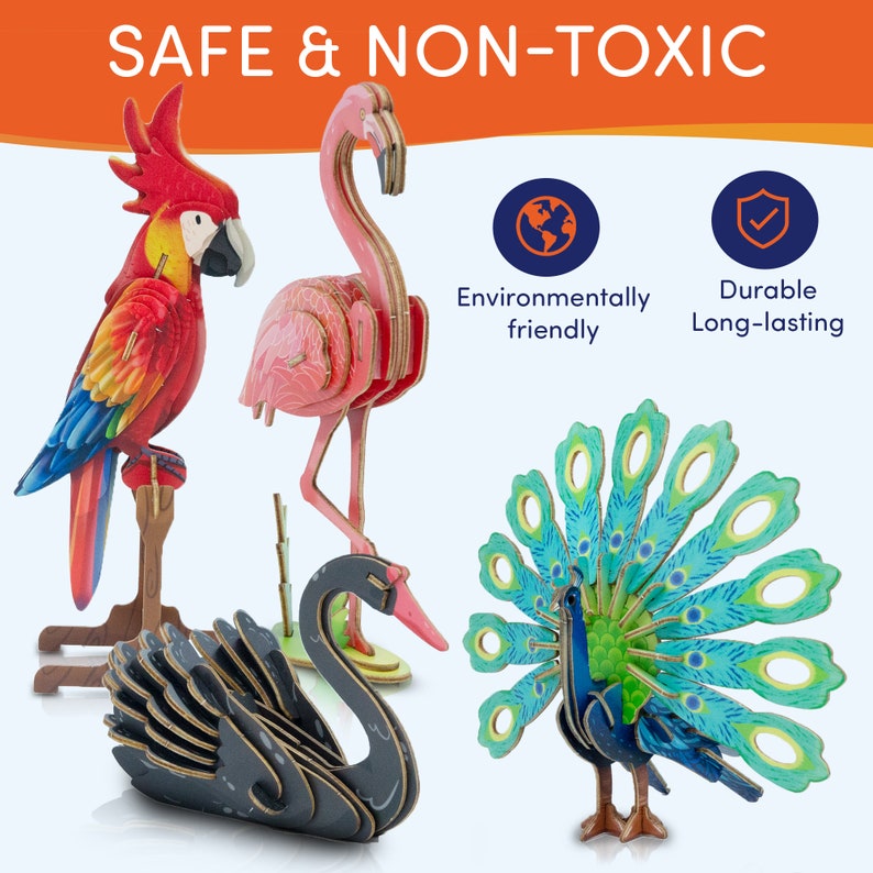 3D Wooden Puzzle 4 Colorful Toy Birds for Kids Model Building Kits ...