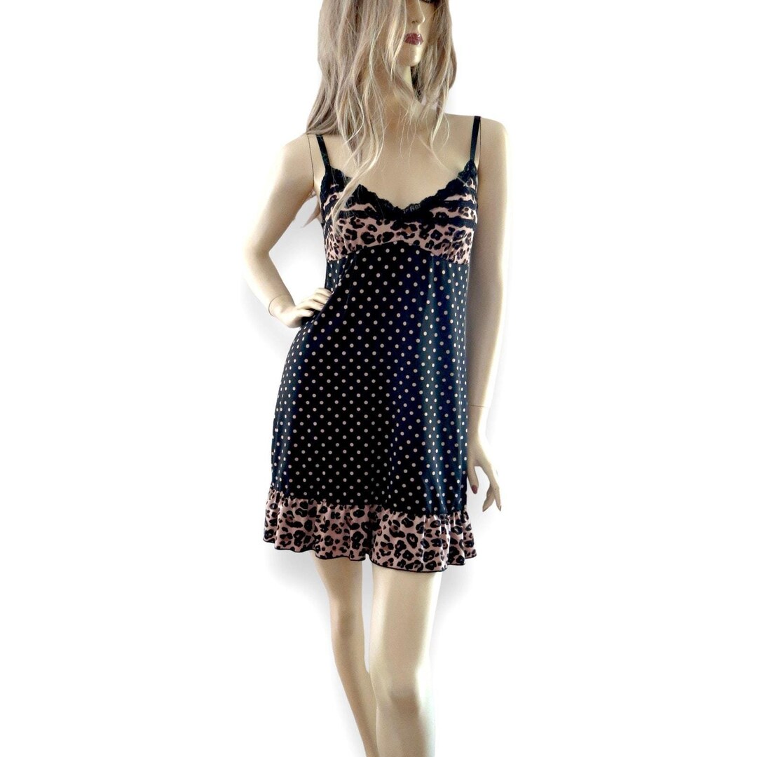 Black Dotted Leopard Print Mini Slip Dress S - Etsy