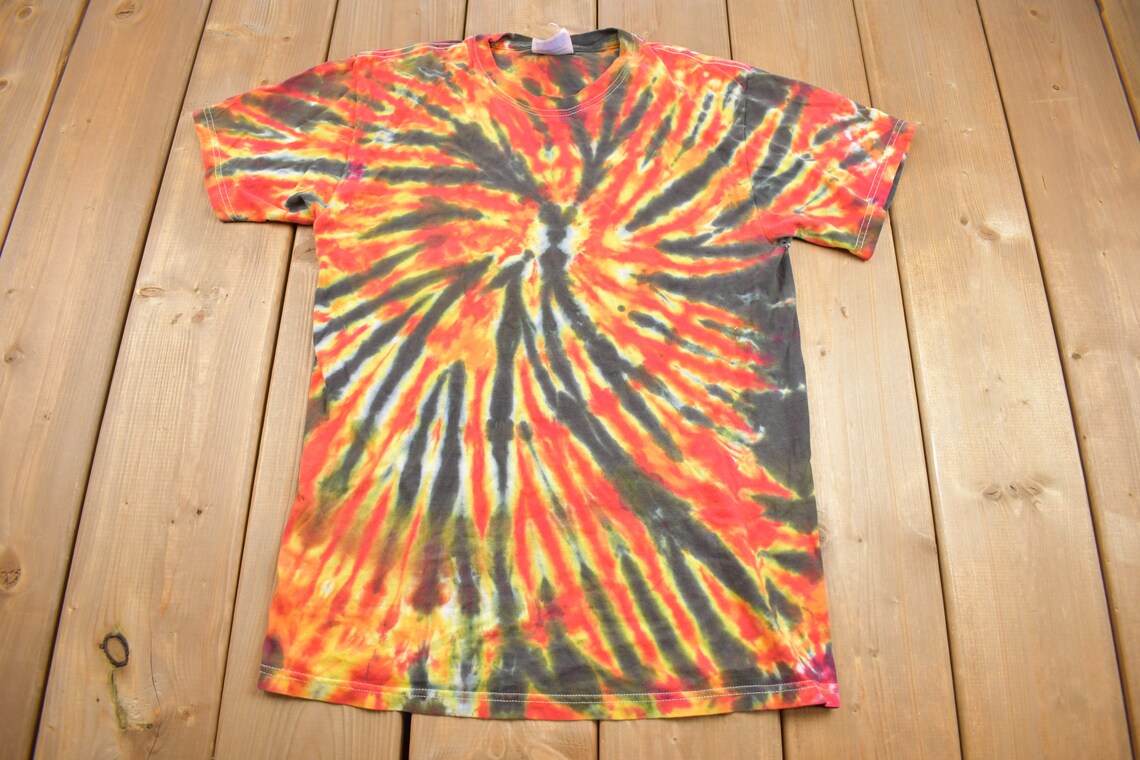 Vintage 1990s Flame Spiral Tie Dye T Shirt / Streetwear / Rare Vintage ...