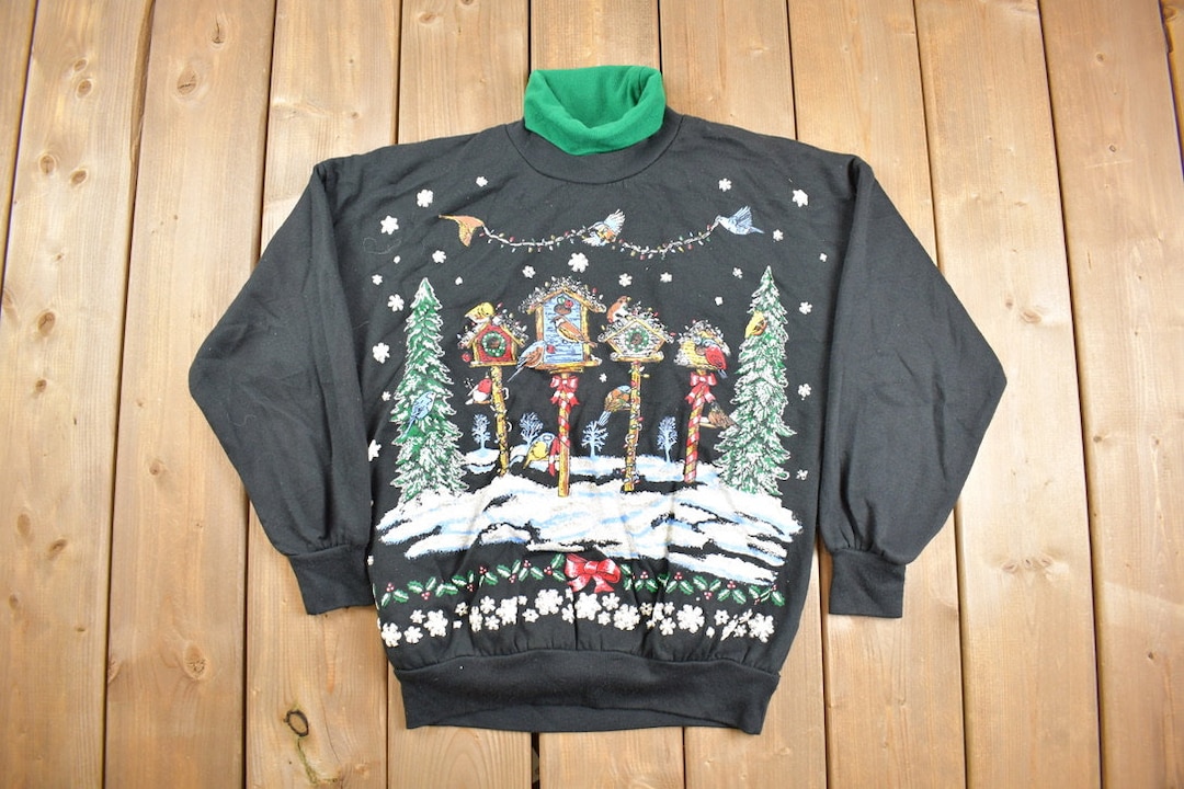 Vintage 1990s Cute Birds Christmas Sweater / 90s Holiday Crewneck ...