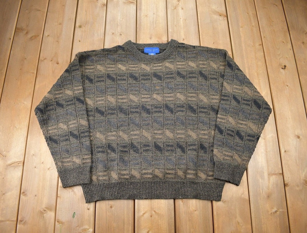 Vintage 1990s Towncraft Knitted Crewneck Sweater / Vintage 90s Crewneck ...