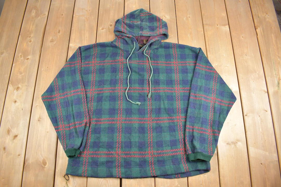 Vintage 1990s Micheal Gerald Fleece Plaid Hoodie / 90s Hoodie / Vintage ...