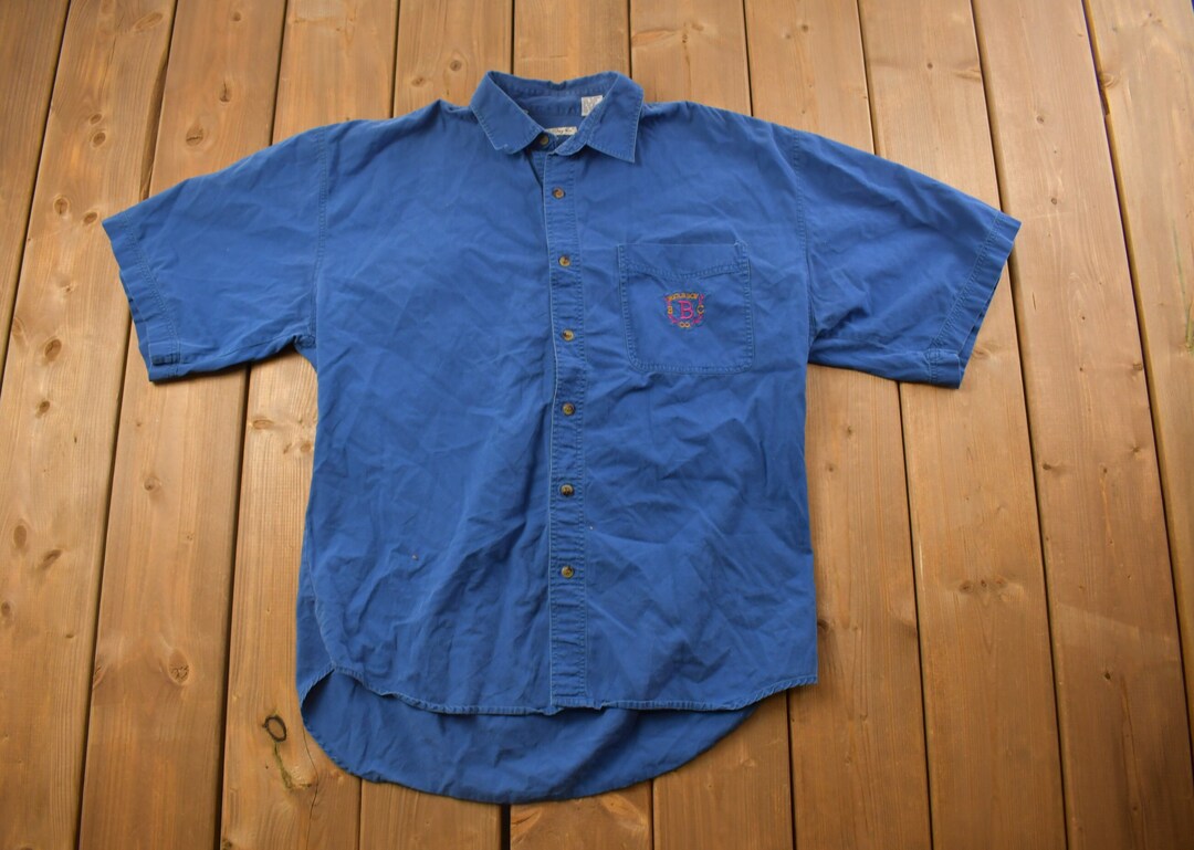 Vintage 1990s Bugle Boy Co. Blank Blue Button up Shirt / 1990s Button ...