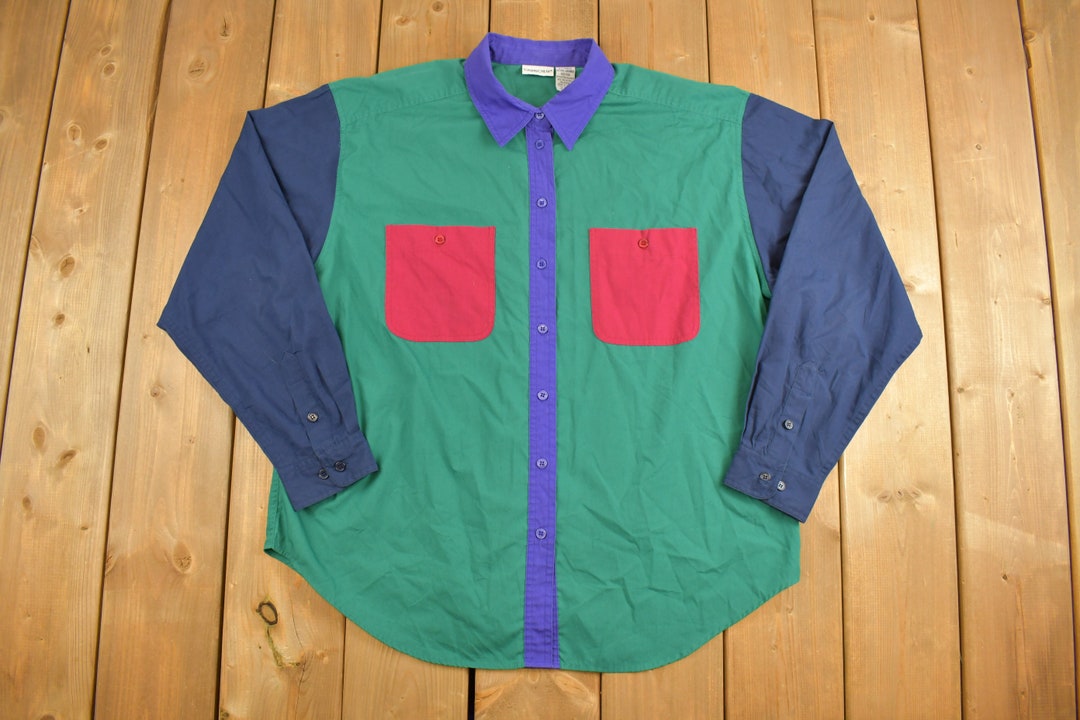 Vintage 1990s Womens Cabin Creek Colorblock Theme Button up Shirt ...