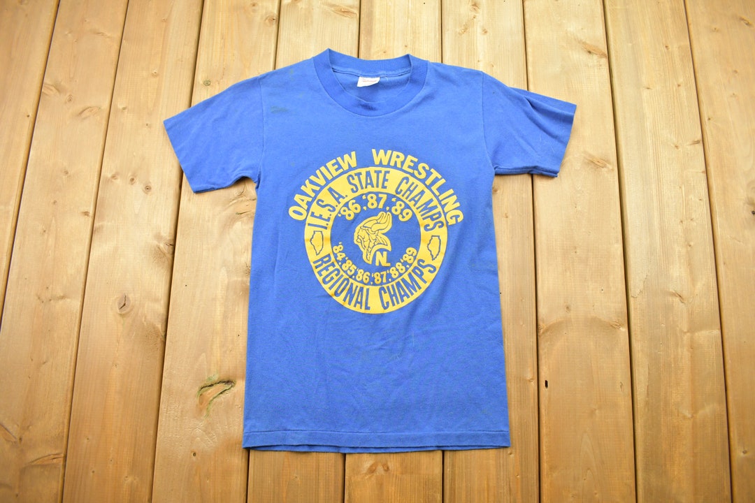 Vintage 1989 Oakview Wrestling IESA State Champs Graphic T Shirt ...