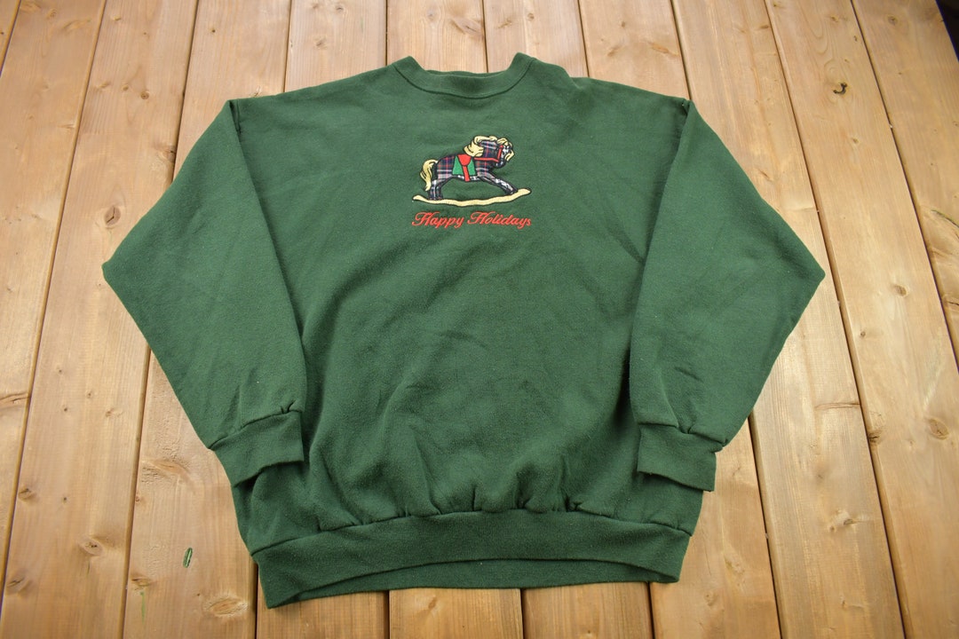 Vintage 1990s Happy Holidays Christmas Sweater / 90s Holiday Crewneck ...