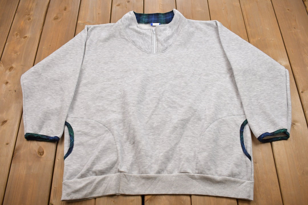 Vintage 1990s Quarter-zip Turtleneck Grey Sweatshirt / 90s Quarter-zip ...
