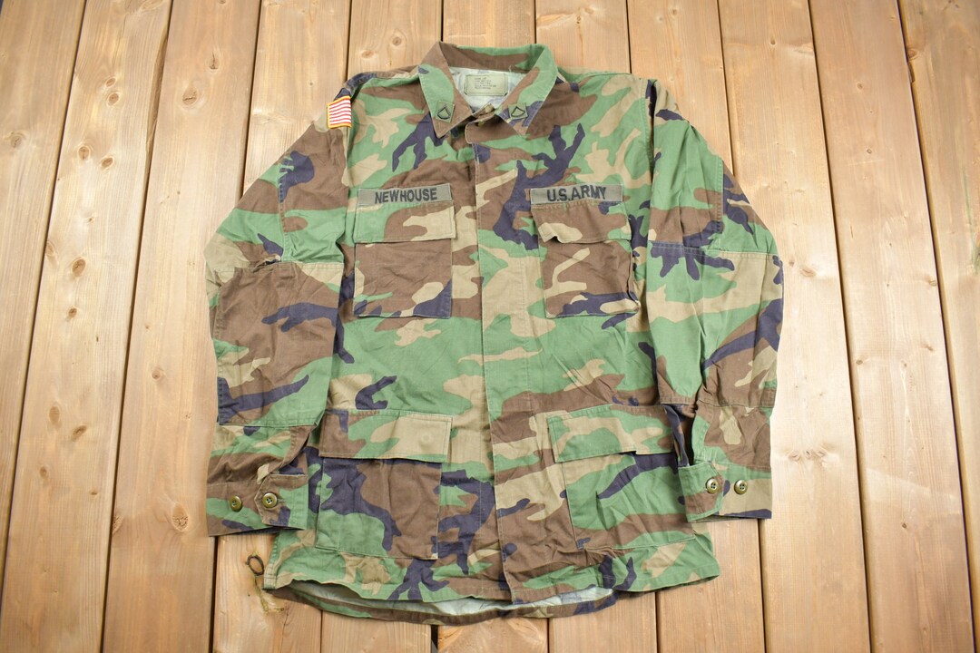 Vintage 1990s U.S. Army Military Button up Shacket / Camouflaged Button ...