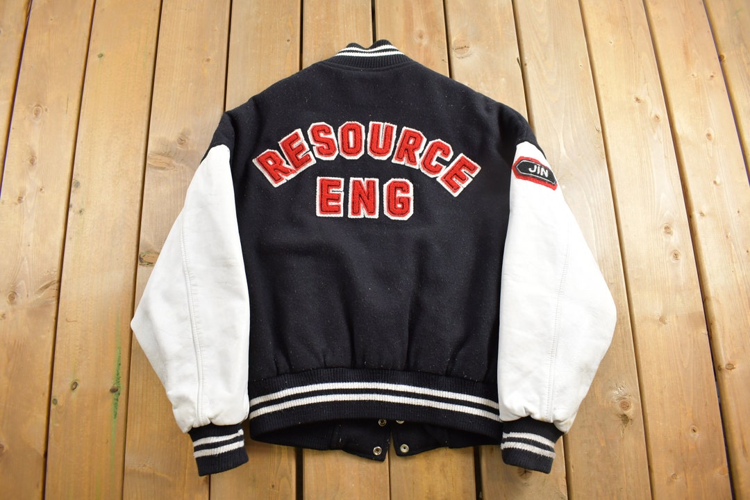 Vintage 1990s Resource Eng Leather Varsity Jacket / Letterman ...