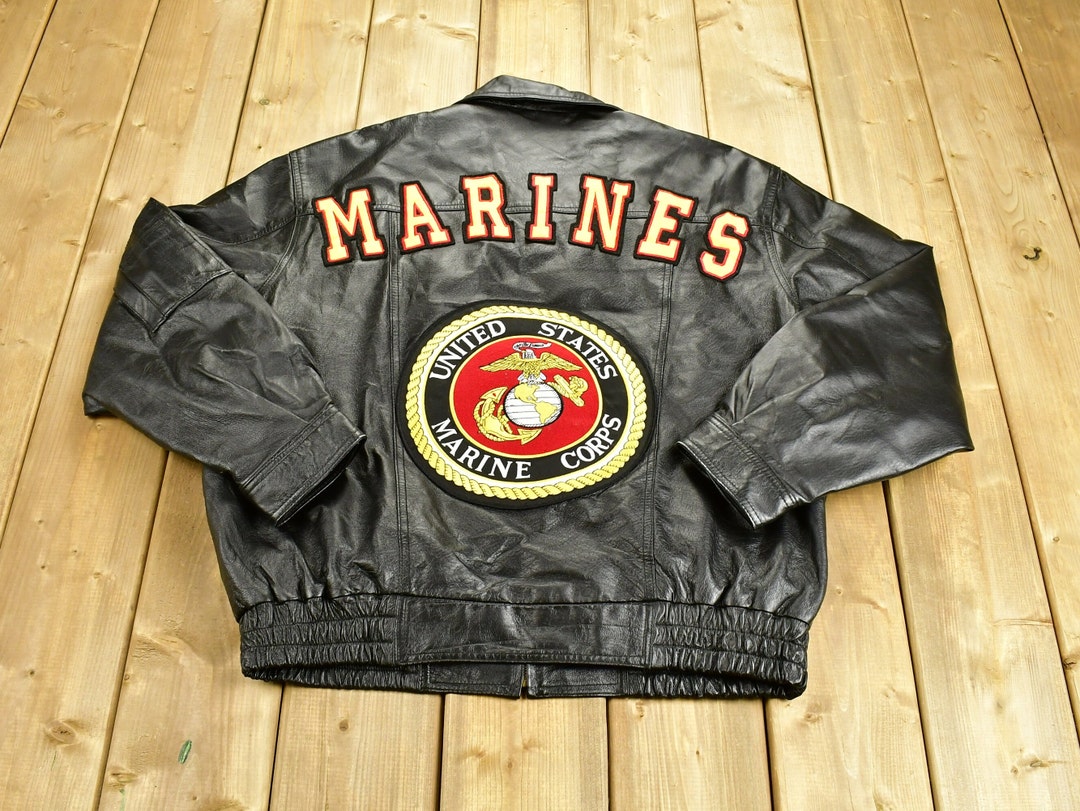 Vintage 1990s USMS Marines Patchwork Leather Varsity Jacket / Vintage ...