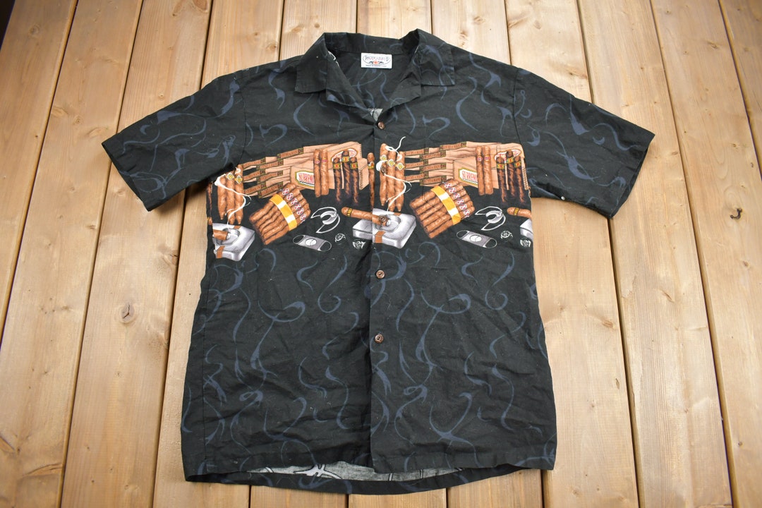Vintage 1990s Cigar Theme All Over Print Button up Shirt / Made in ...