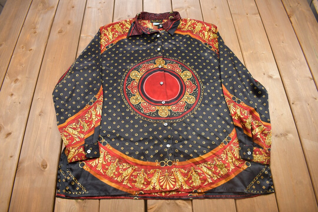 Vintage 1990s Ashley Stewart Flashy Button up Shirt / Abstract Pattern ...