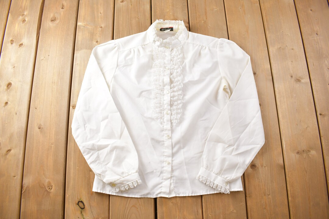 Vintage 1980s Ruffle Collar Button up Shirt / 1980s Button up / Ruffle ...