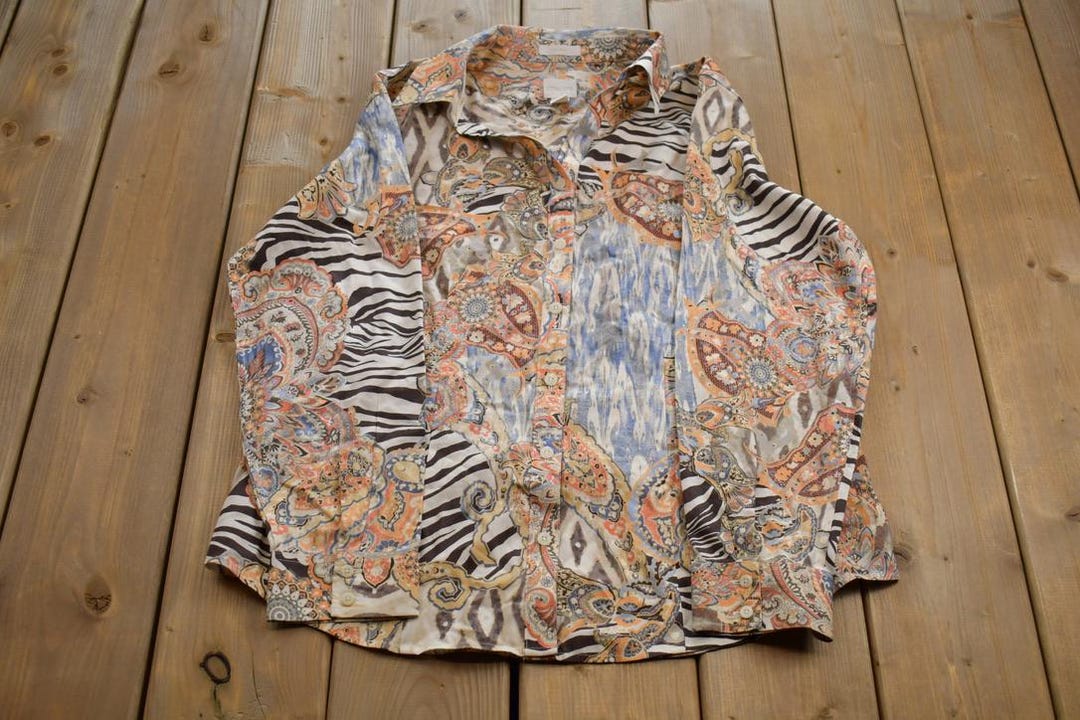 Vintage 2000s Chico's Mutli Patterned Formal Casual Long Sleeve Shirt ...