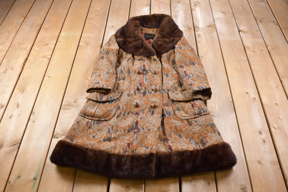 Vintage 1960s Heidi New York Jenss Flower Pattern Beaver Fur Accent ...