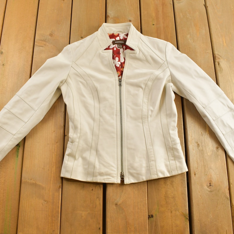 White Leather Jacket - Etsy