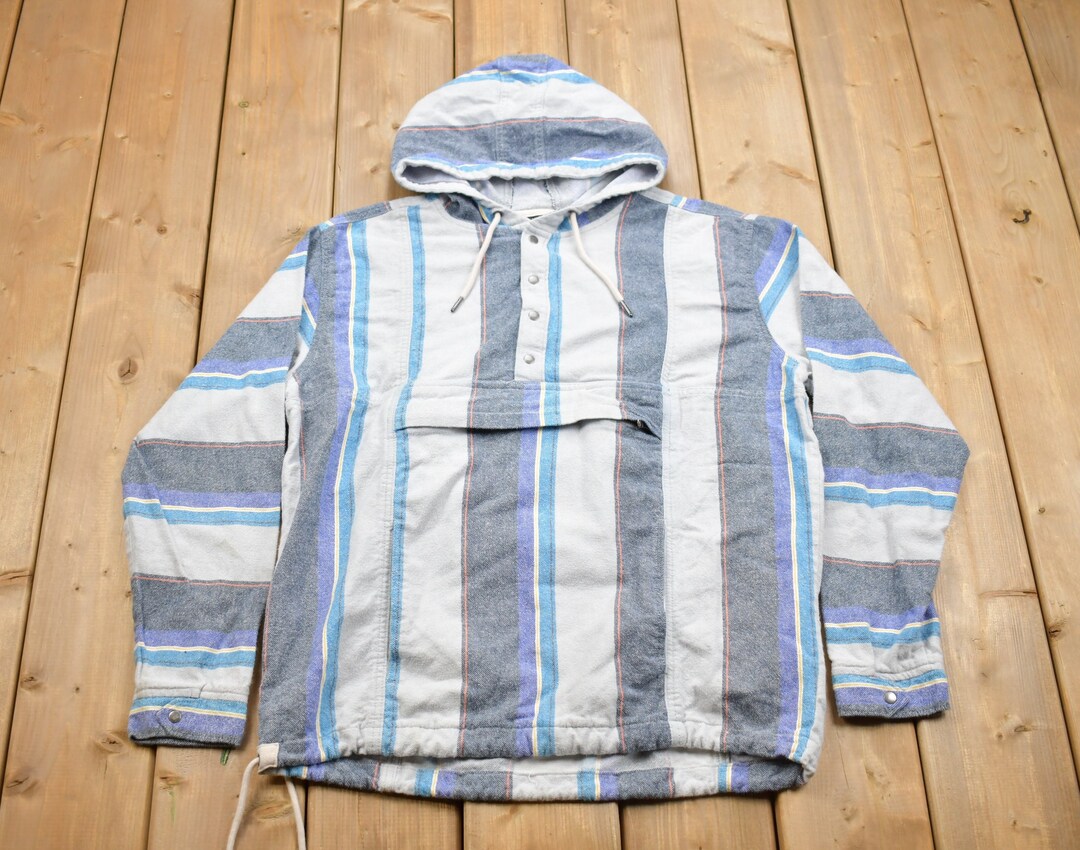 Vintage 1990s No Boundaries Hooded Pullover Striped Quarter Button ...