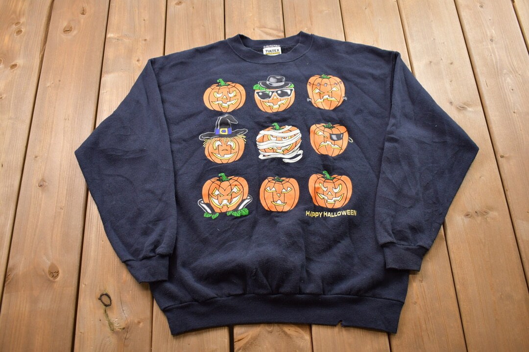 Vintage 1990s Halloween Theme Pumpkin Crewneck Sweatshirt / 90s ...