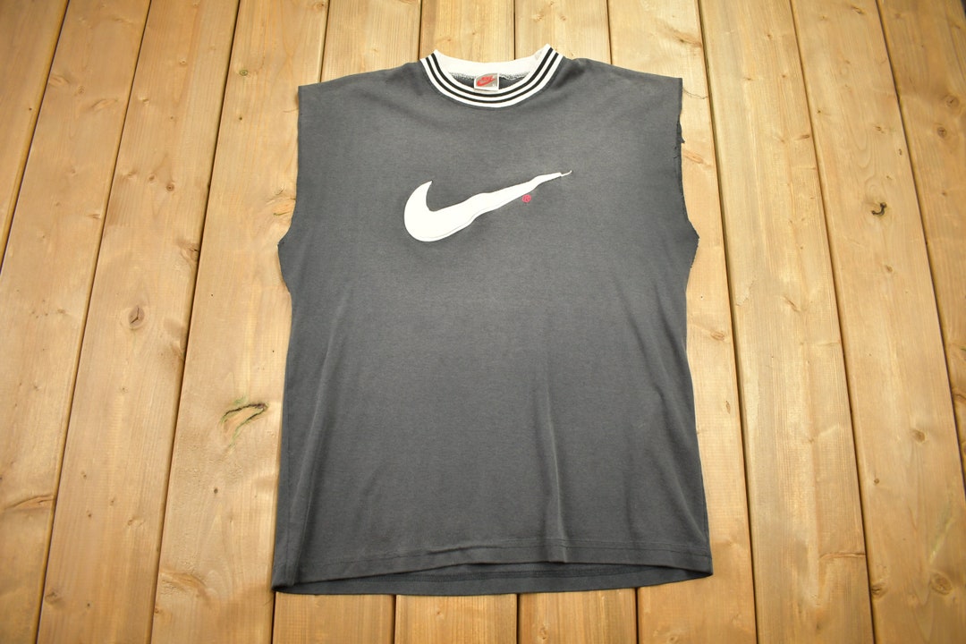 Vintage 1990s Nike Grey Tag Mid Swoosh Sleeveless T-shirt / Single ...
