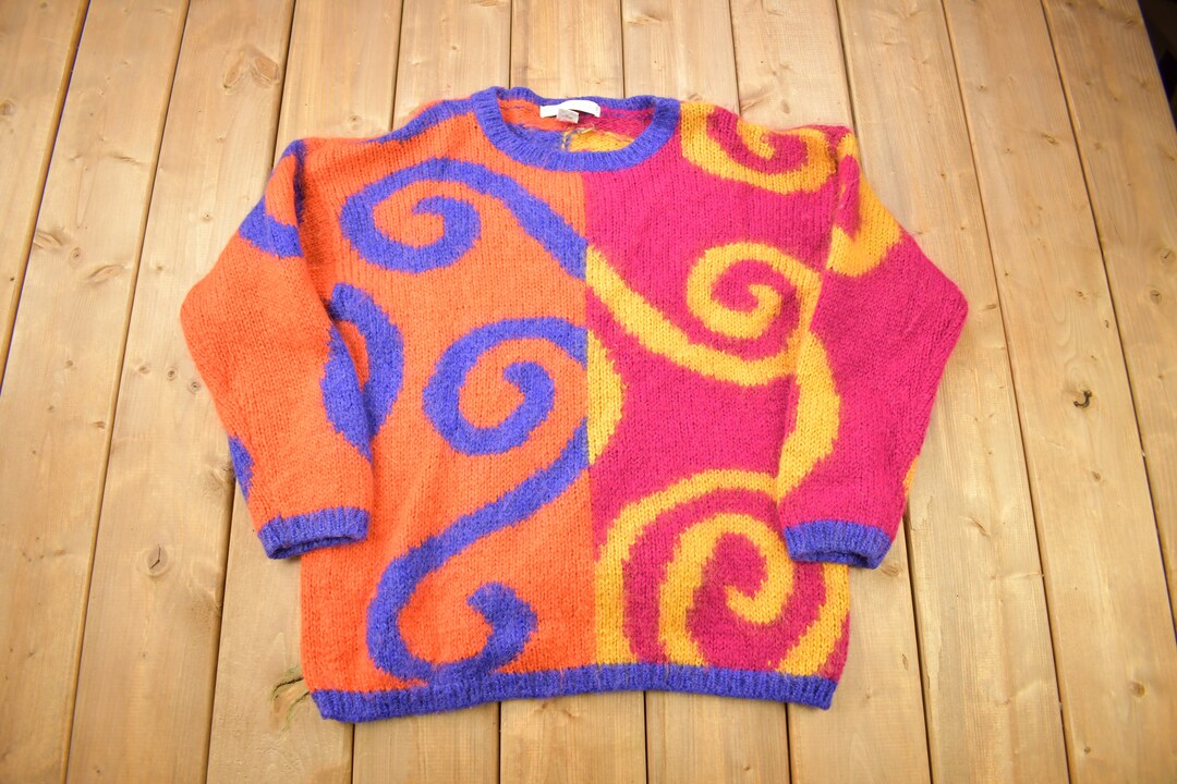 Vintage 1990s Mohair & Wool Blend Abstract Swirl Knitted Sweater ...