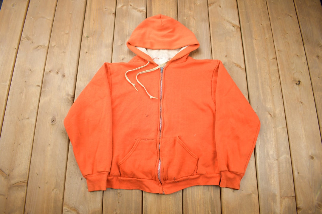 Vintage 1980s Orange Blank Thermal Zip up Hoodie / Made in USA / Hi Vis ...