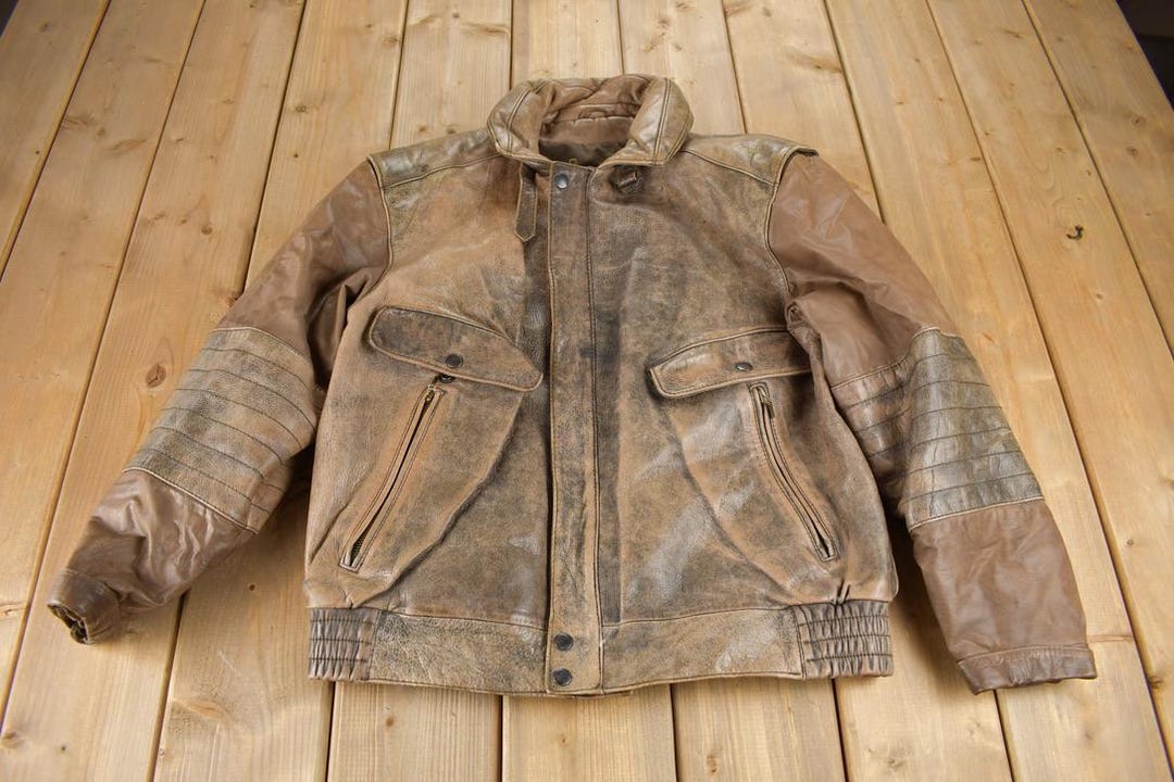 Vintage 1980s Berman's Brown Leather Bomber Jacket Size 44 - Etsy
