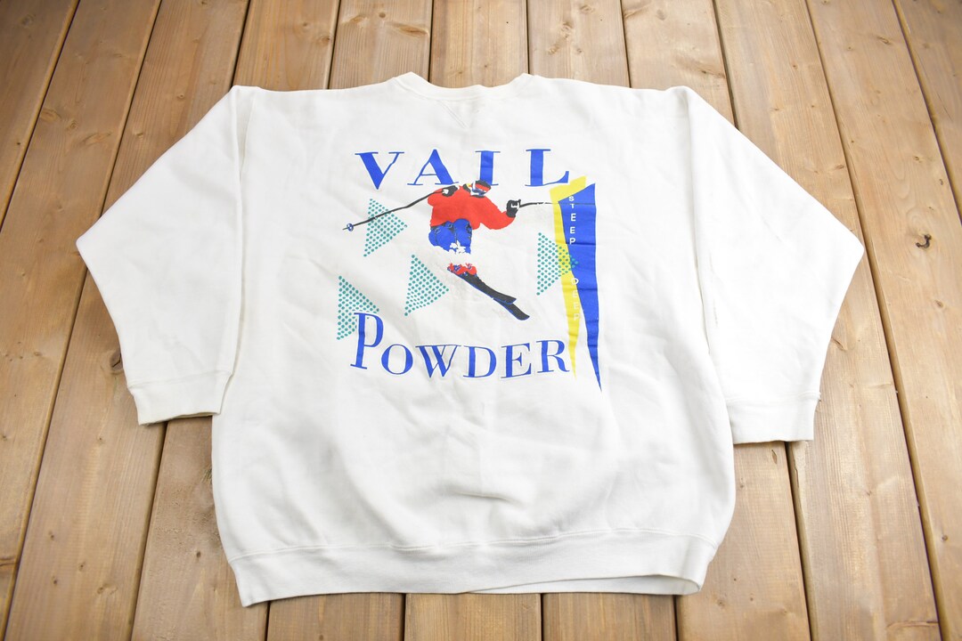 Vintage 1990s Vail Powder Skier Theme Crewneck Sweatshirt / 90s ...